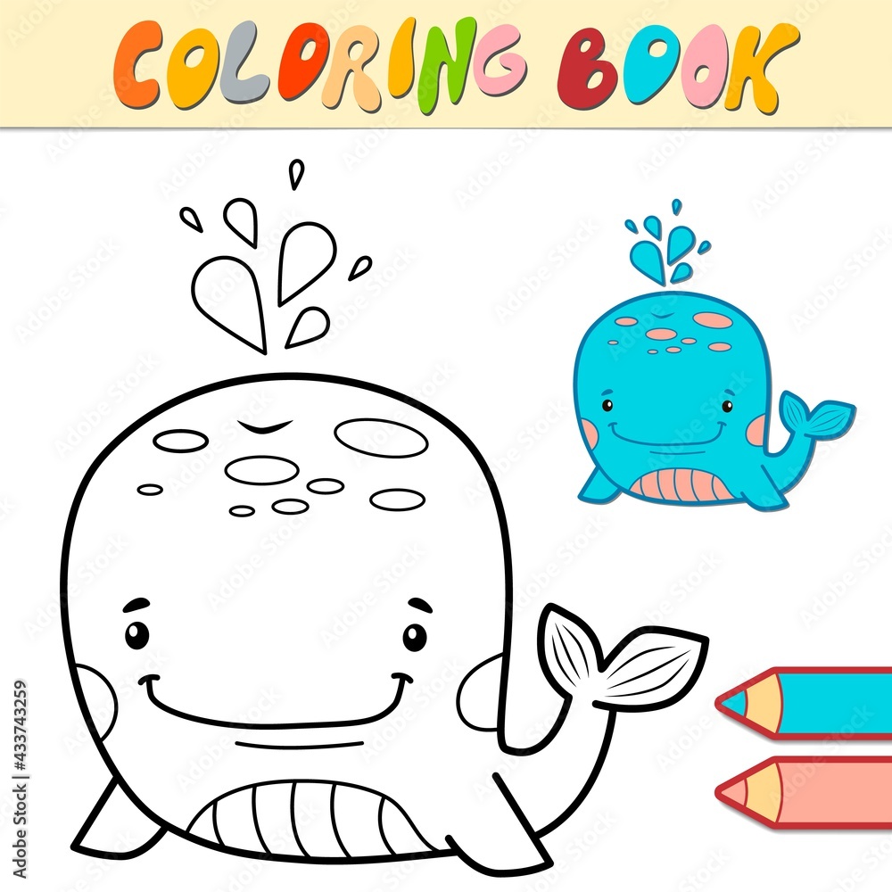Coloring book or page for kids. whale black and white vector Stock ...