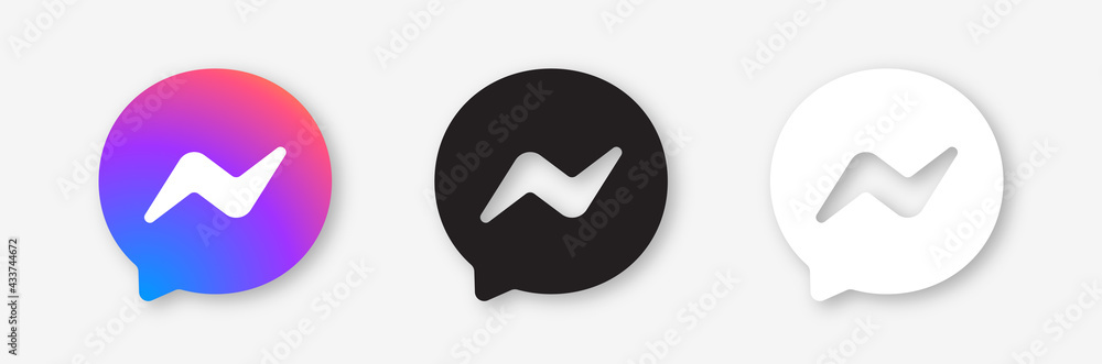Facebook Messenger logo set. Isolated Messenger logos gradient, black ...
