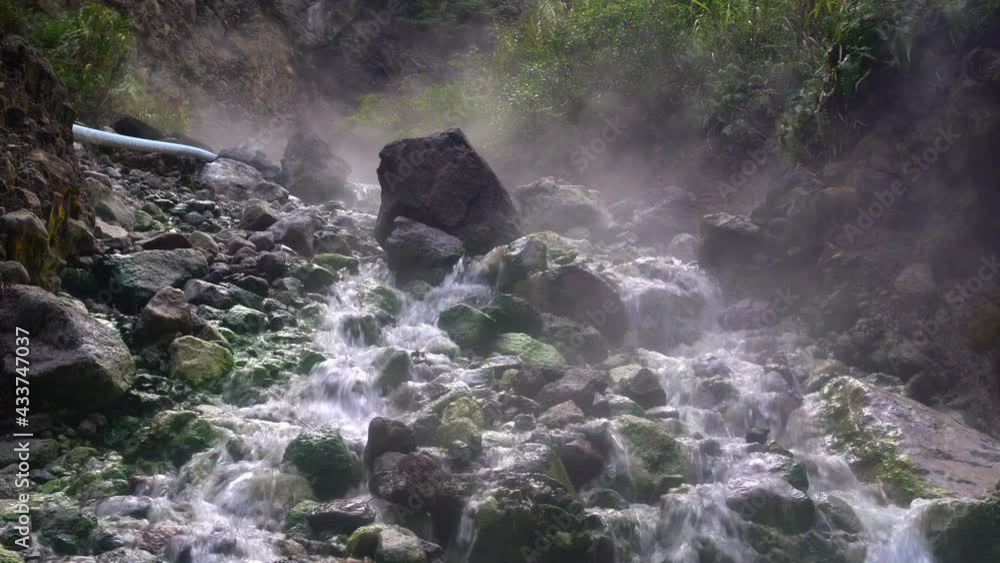 Activity of natural volcanic sulfuric hot springs, clouds of hot gas ...