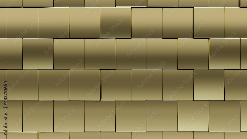 Gold, Square Wall background with tiles. 3D, tile Wallpaper with ...