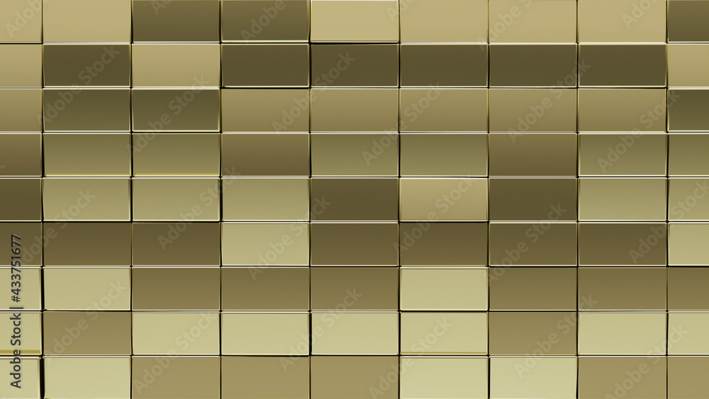 3D, Gold Wall background with tiles. Polished, tile Wallpaper with ...