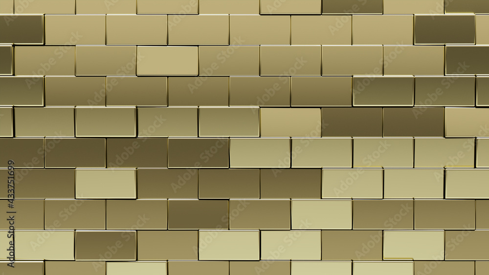 Gold, Polished Wall background with tiles. 3D, tile Wallpaper with ...