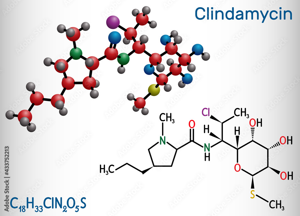 Clindamycin molecule. It is lincosamide antibacterial drug ...