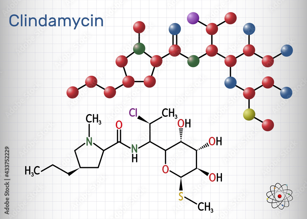 Clindamycin molecule. It is lincosamide antibacterial drug ...