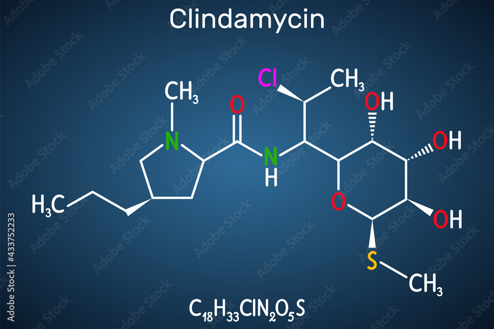 Clindamycin molecule. It is lincosamide antibacterial drug ...