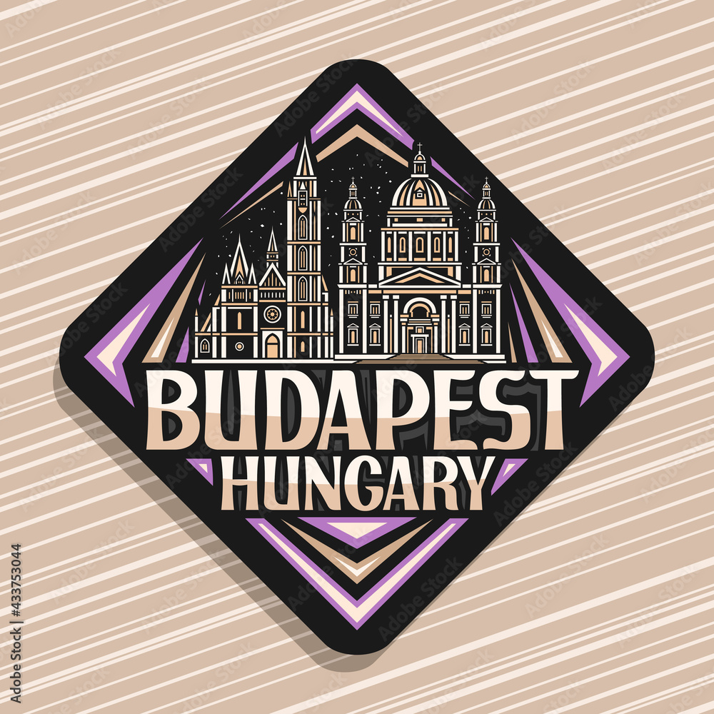 Vector logo for Budapest, black rhombus road sign with outline ...