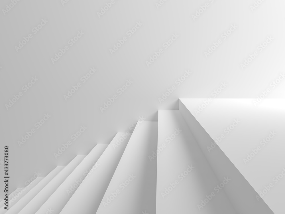 Abstract background All white scenes There are steps to the right. 3D ...