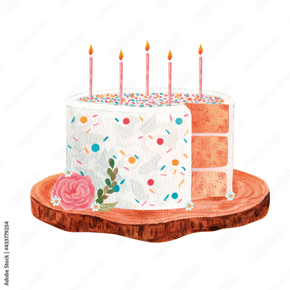 Boho cake clipart, Watercolor birthday cake PNG set, Dessert clipart ...