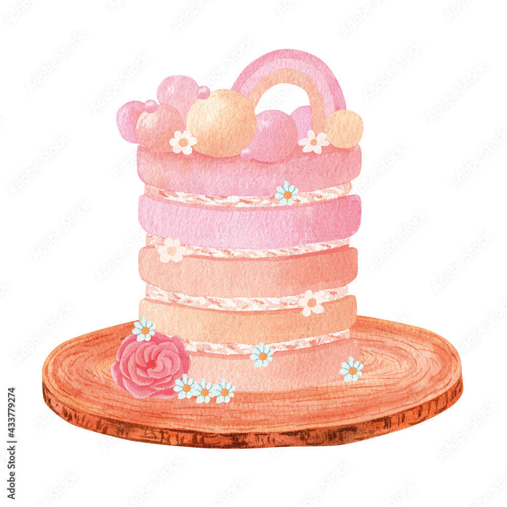 Boho cake clipart, Watercolor birthday cake PNG set, Dessert clipart ...