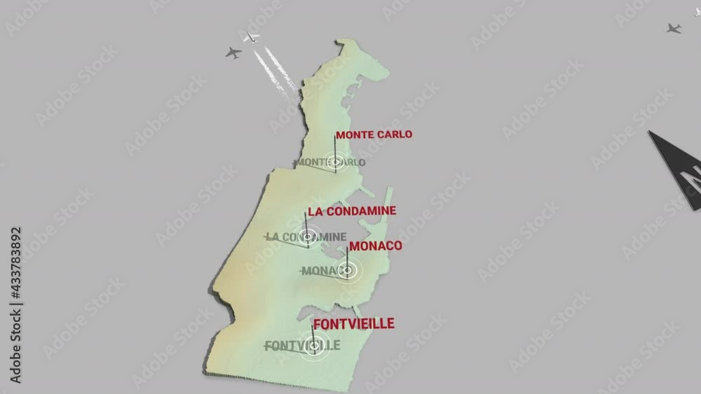 Seamless looping animation of the 3d terrain map of Monaco with the ...