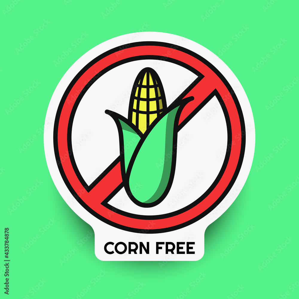 Corn free vector isolated sticker. Corn free emblem for allergen and ...
