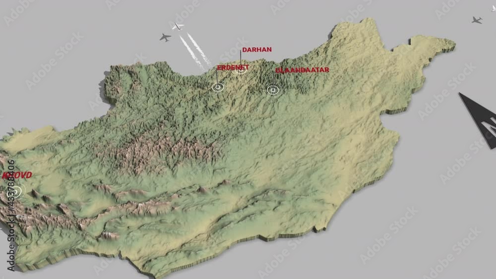 Seamless looping animation of the 3d terrain map of Mongolia with the ...