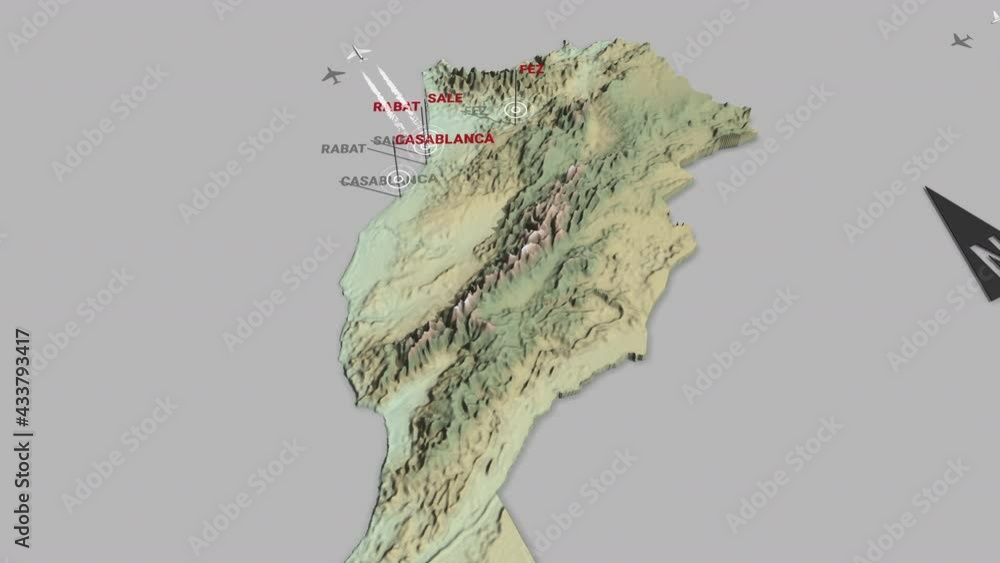 Vidéo Stock Seamless looping animation of the 3d terrain map of Morocco ...