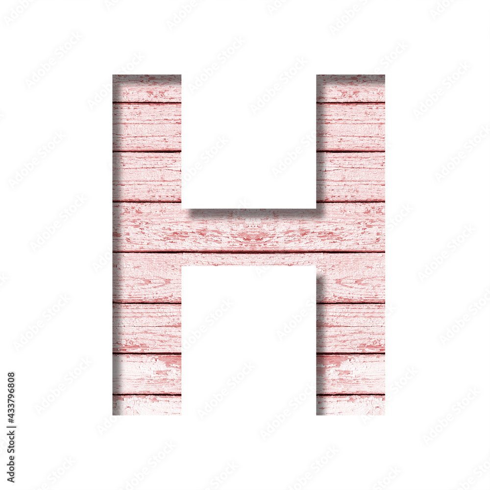 Font on boards with old paint. The letter H cut out of paper on a ...