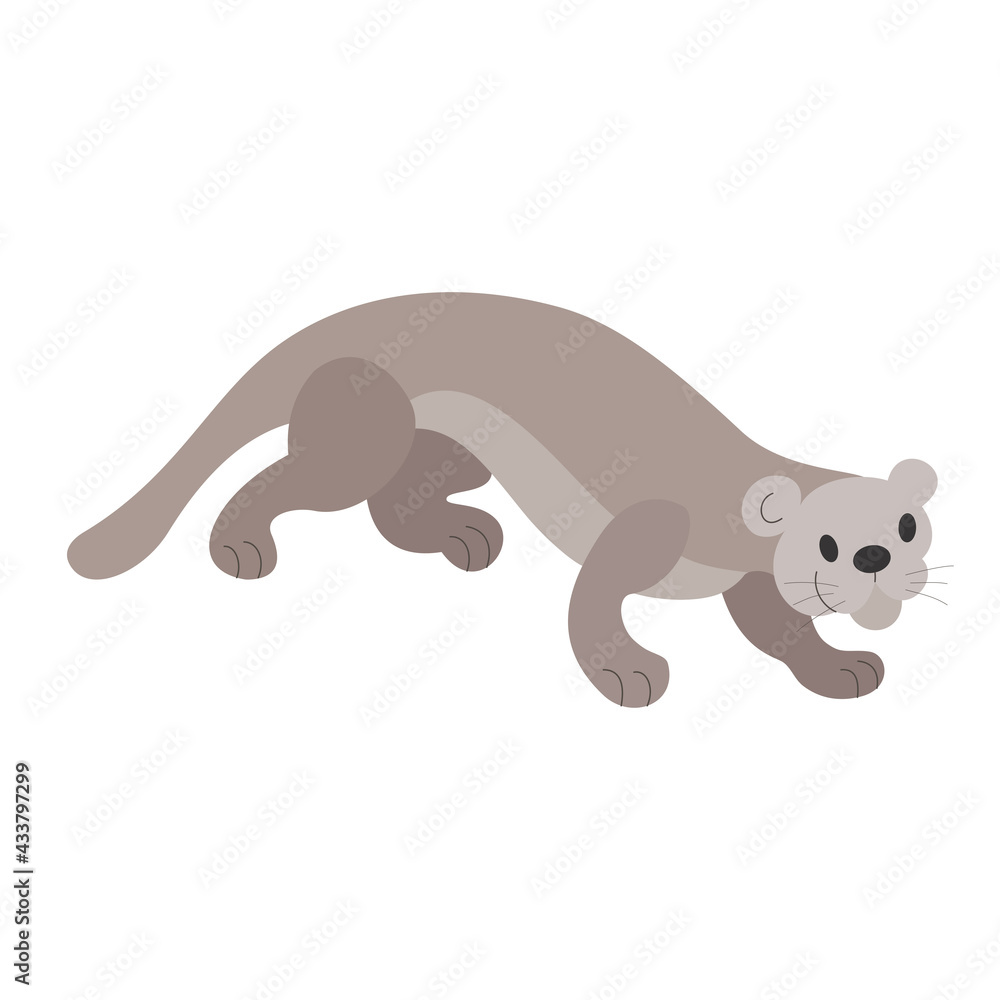 Cartoon cat otter on the hunt. Wildlife, exotic fauna, river dweller ...