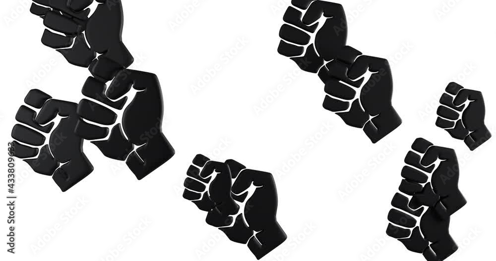 3d animation symbol of black fist on white background fly . video ...
