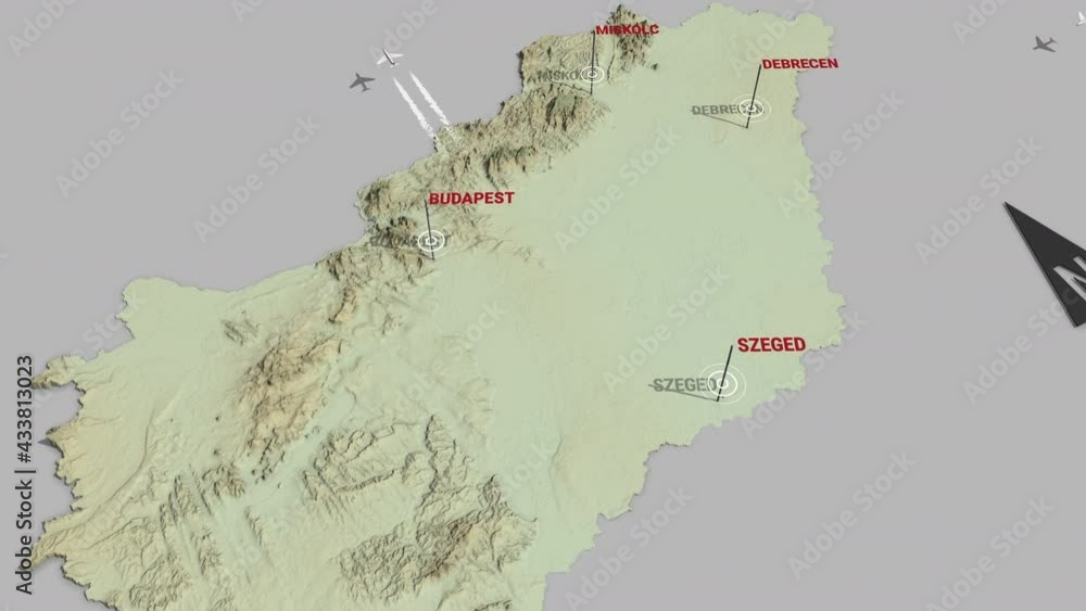 Seamless looping animation of the 3d terrain map of Hungary with the ...