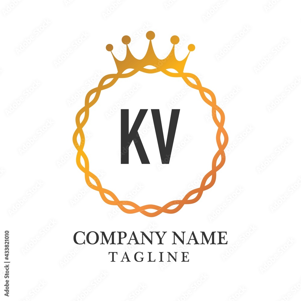 Initial Letter KV Elegance Logo Design Template. Vintage circle line ...