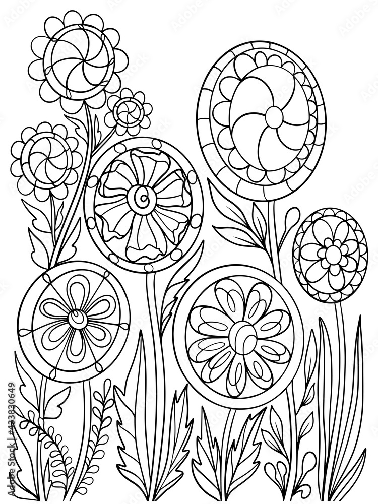 flowers plants coloring book vector illustration nature sketch doodle ...