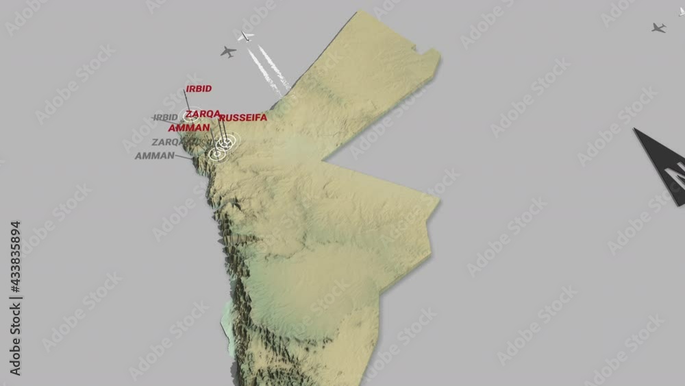 Seamless looping animation of the 3d terrain map of Jordan with the ...