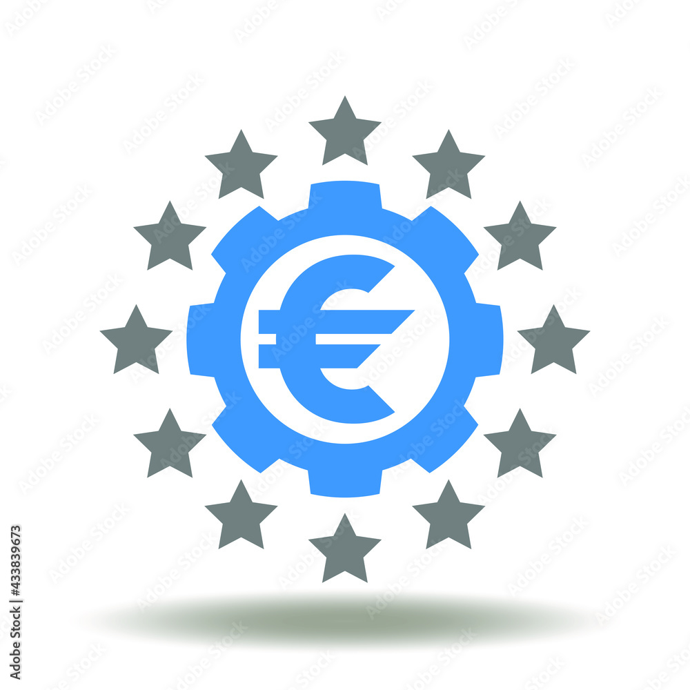 Round stars with gear and euro currency vector illustration. PSD2 open ...