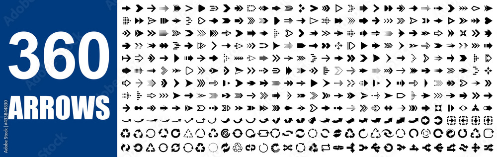 Set 360 arrow icons. Collection different arrows sign. Set different ...