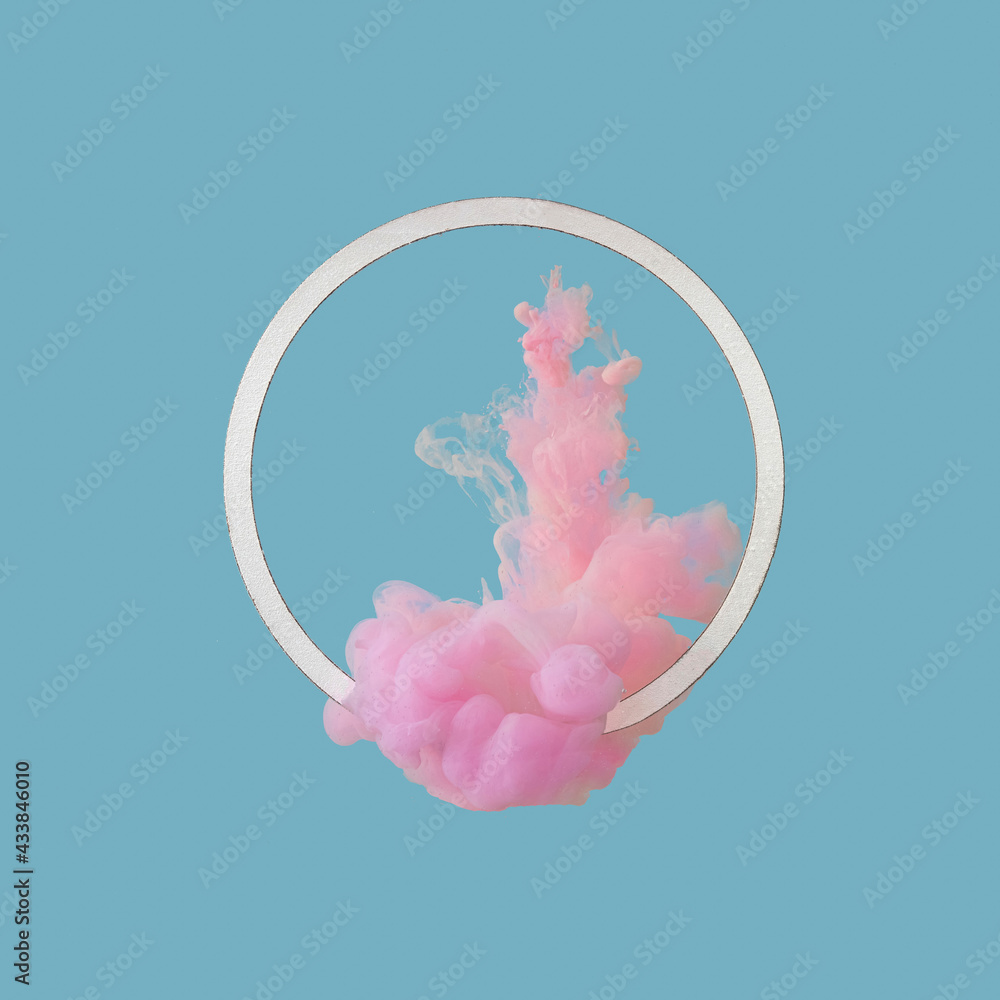 abstract pastel coral pink color paint with bright blue background ...