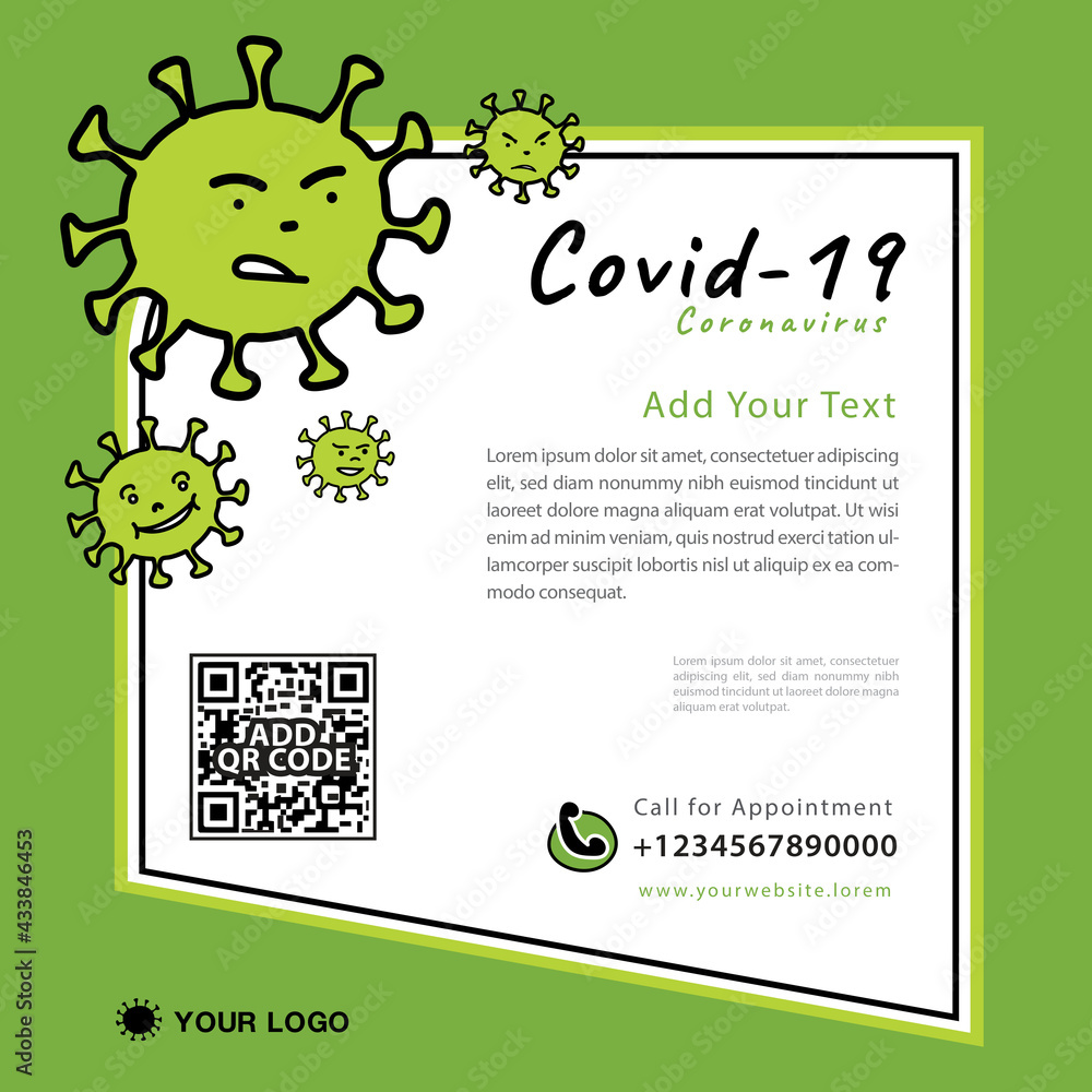 Healthcare post social media template with covid-19 cartoon vector ...