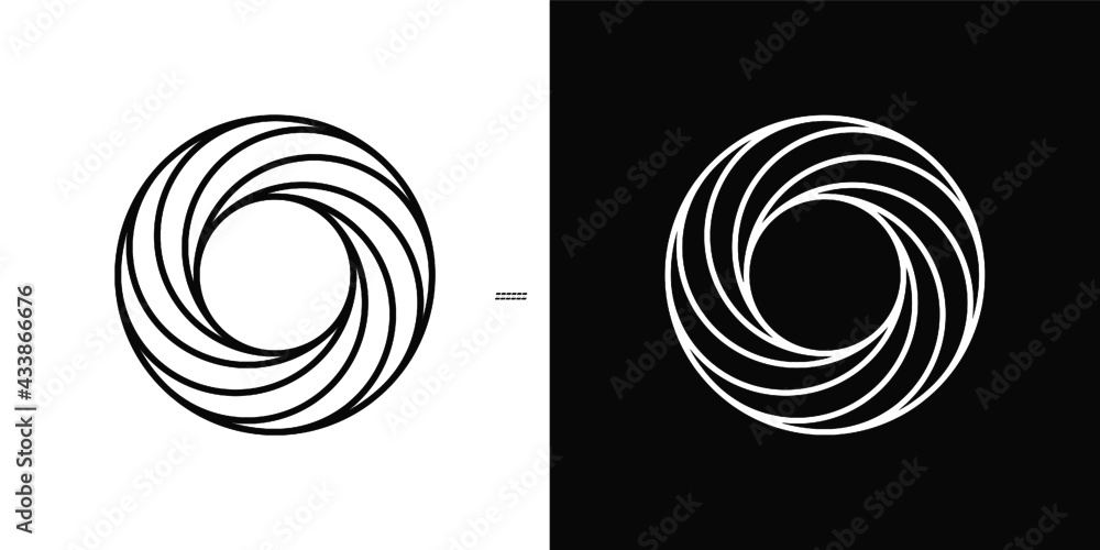 Abstract circular line art design isolated on white and black ...