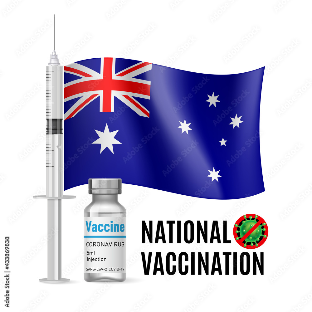 Flag of Australia with Vaccine Immunization Syringe and the Vial of ...