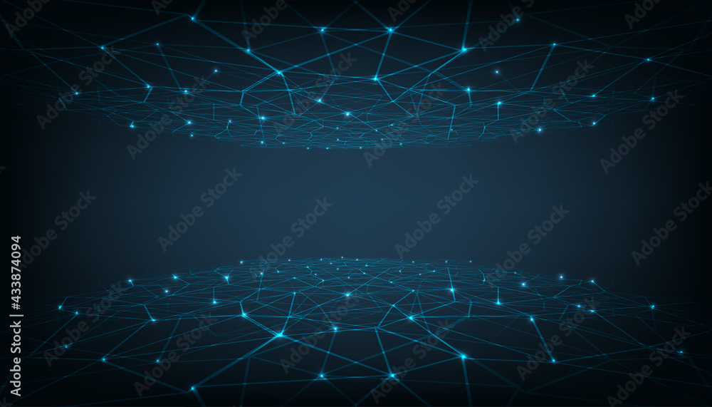 Connection structure background.Point connect line design on dark blue ...