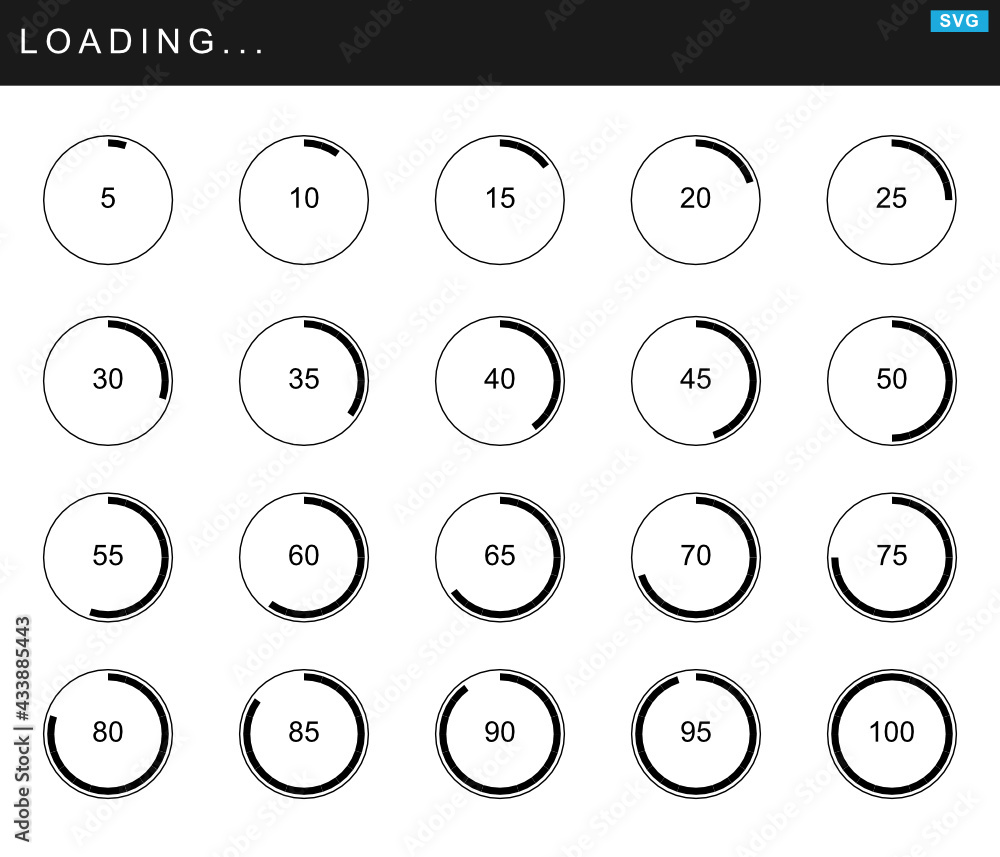 Download progress percentage indicator set. Vector percentage ...