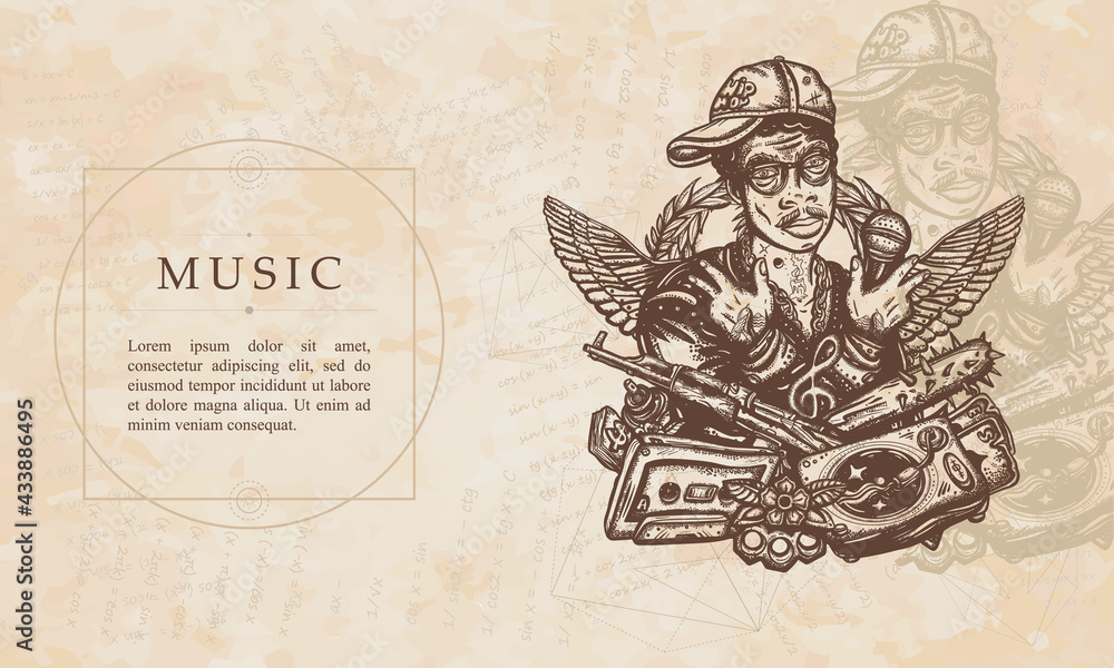 Music. Hip hop man. Rap battle art. Cool rapper in baseball cap, guns ...