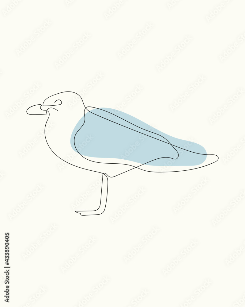 One continuous line drawing of a seagull. Hand-drawing line art. Vector ...