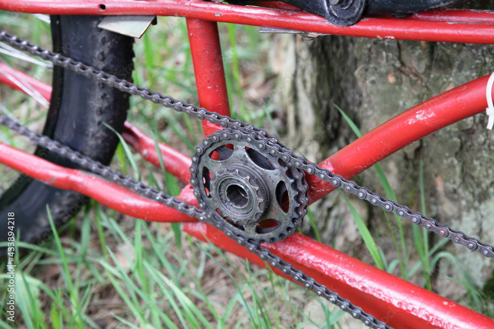 Old red custom bicycle internal star chain gear single speed , hardtail ...
