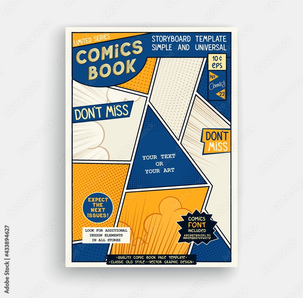 Comic book page template. Classic storyboard artwork. Comics magazine ...