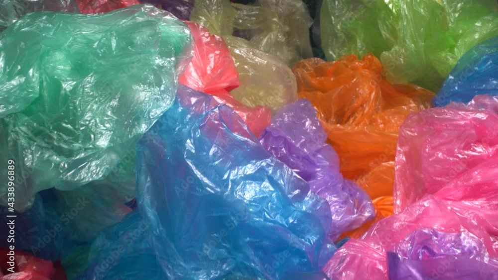Plastic packaging waste. Used plastic bags, wrap, film. Disposable ...