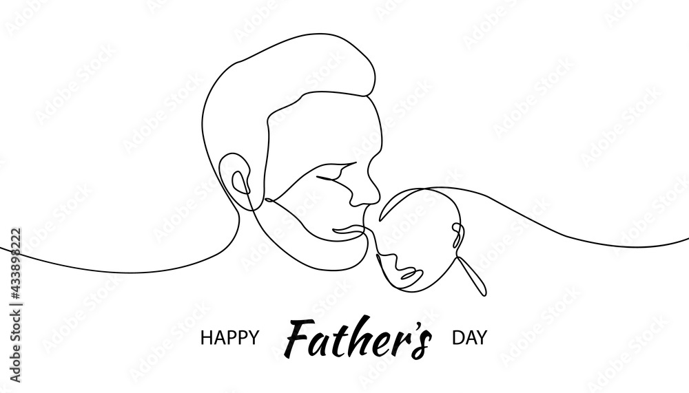Fathers Day line art.Solid line,continuous one line drawing. Father ...