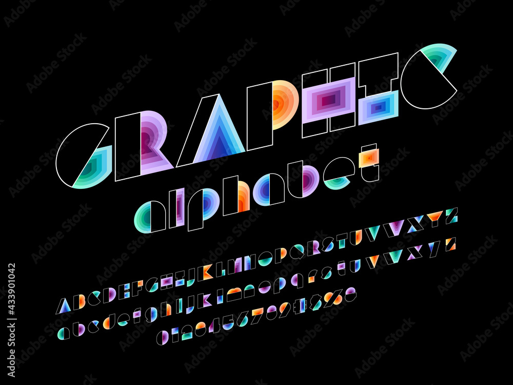 Colorful style alphabet design with uppercase, lowercase, number and ...