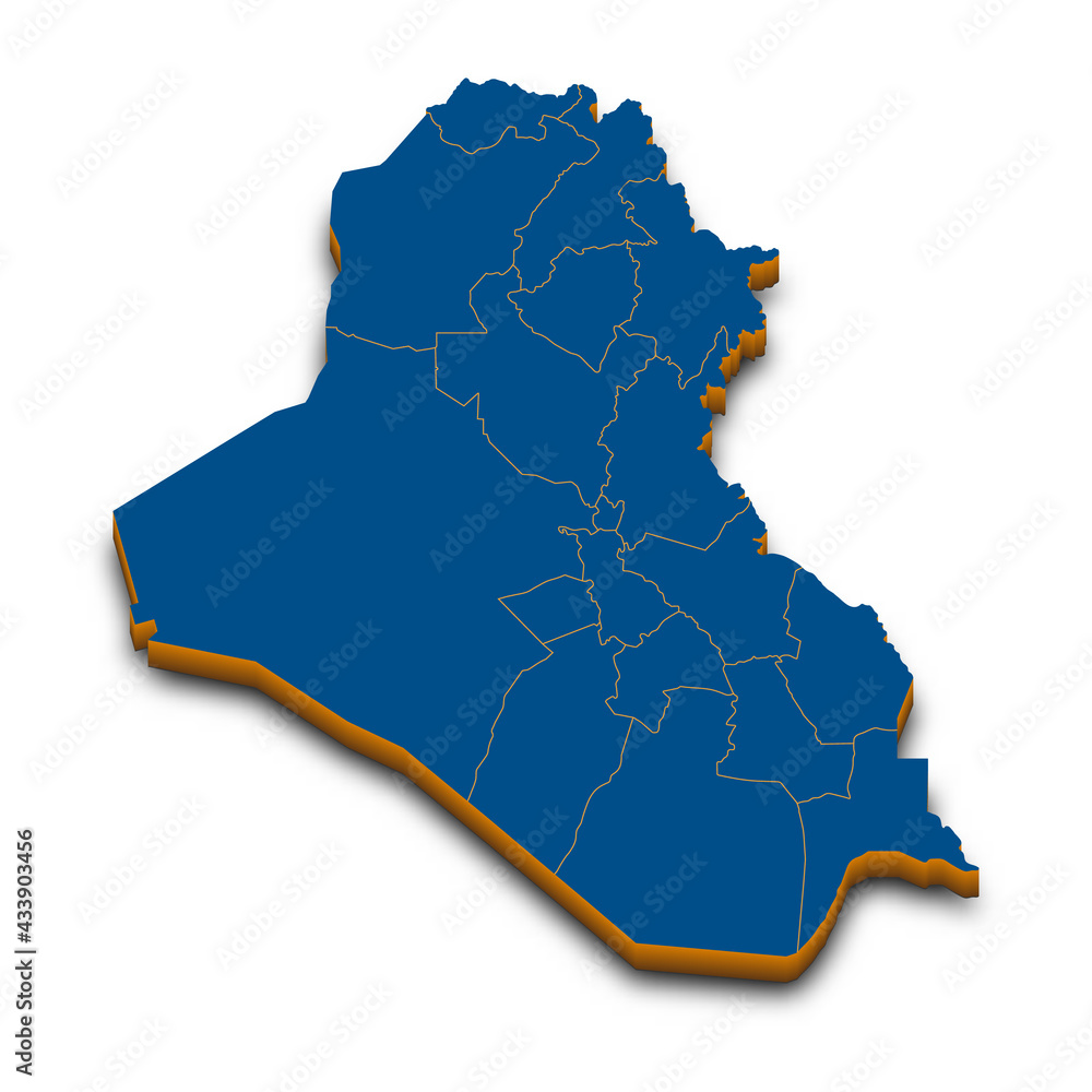 Iraq map vector. High detailed administrative 3D map of Iraq with ...