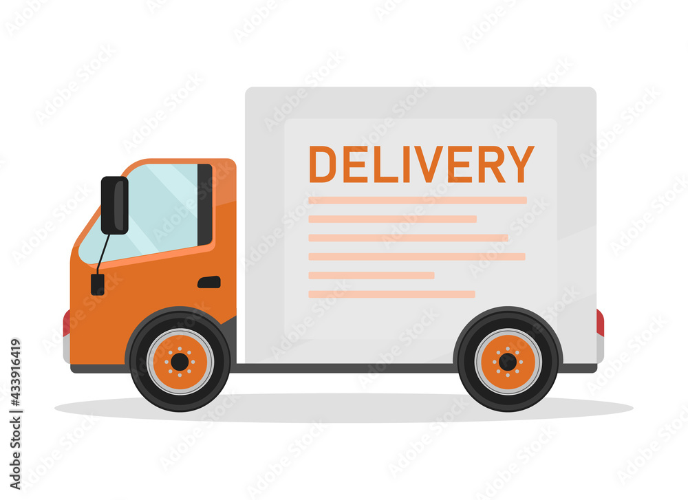 Delivery truck flat color vector object. Moving heavy packages ...