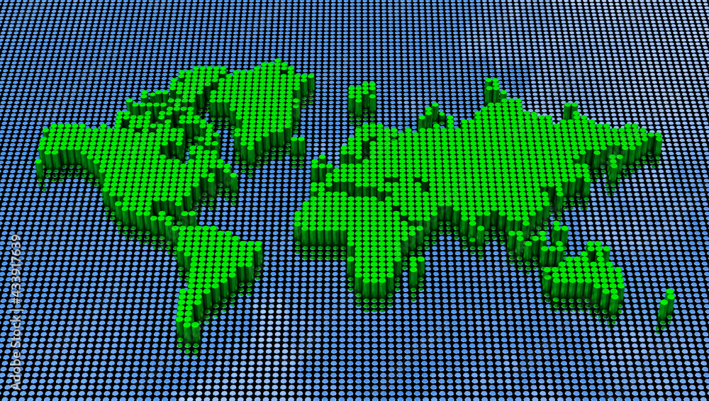 Pixel Art Style World Map. 3d Rendering Stock Illustration | Adobe Stock