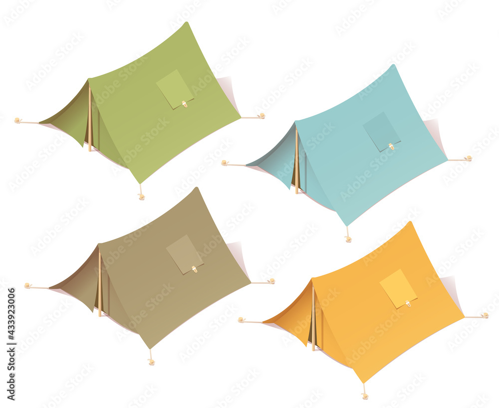 Vector isometric tent camping in outdoor travel. Multiple color options ...