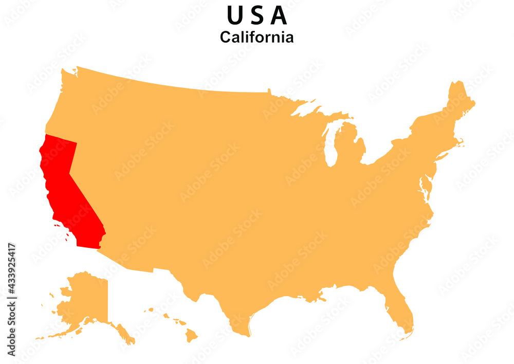 California State map highlighted on USA map. California map on United ...