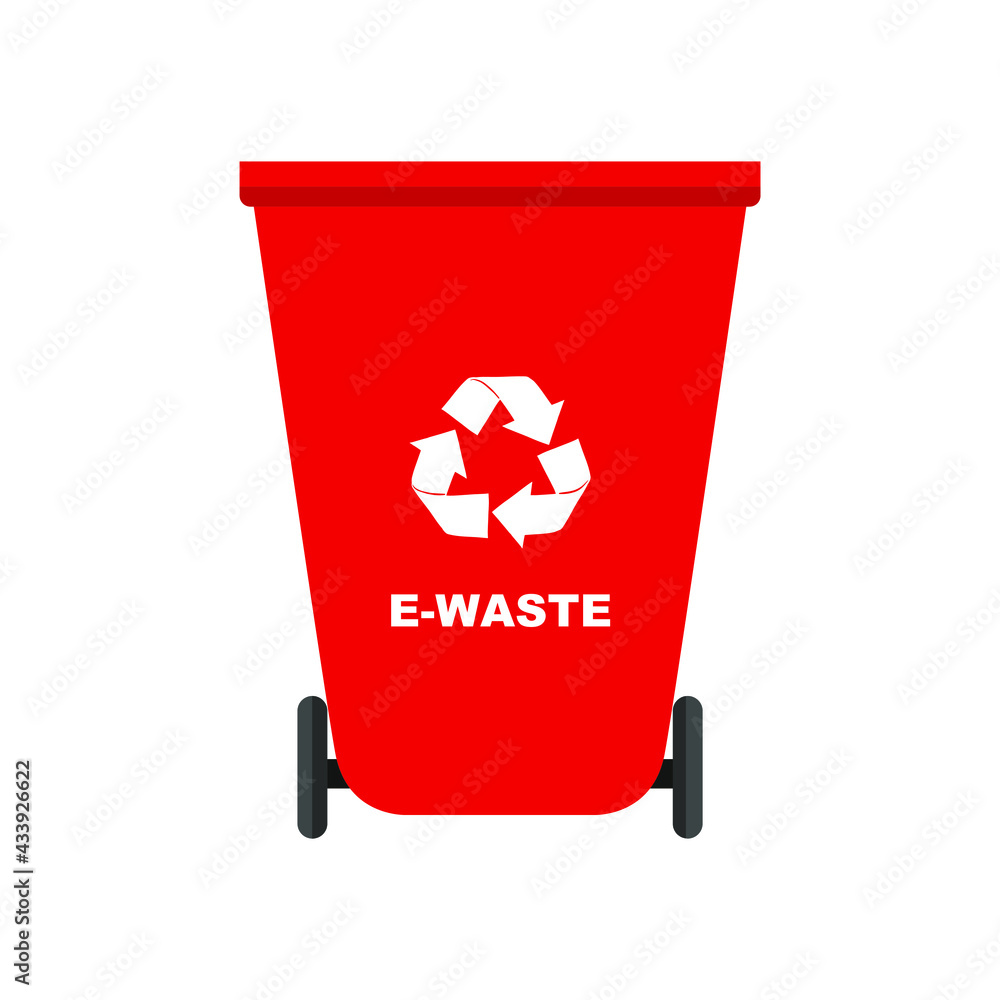 Red recycle bins with recycle symbol for E-waste isolated on blank ...