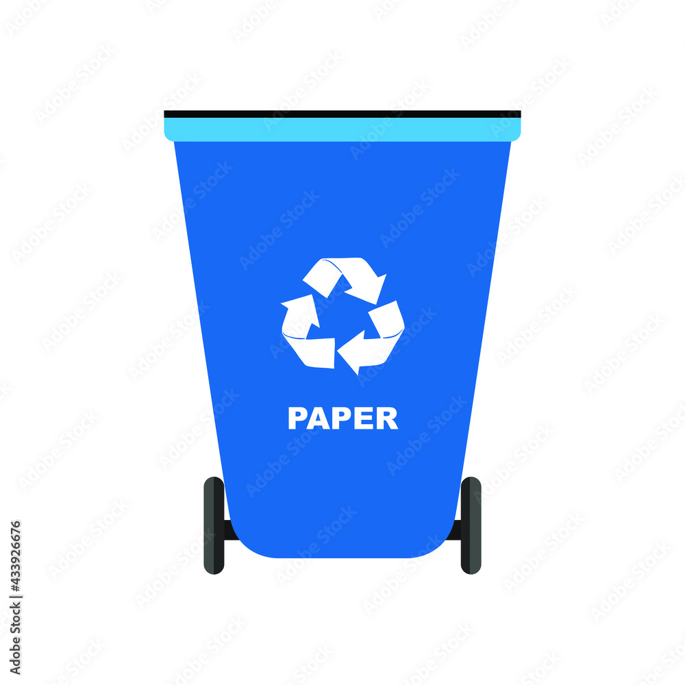 Blue recycle bins with recycle symbol for paper isolated on blank ...