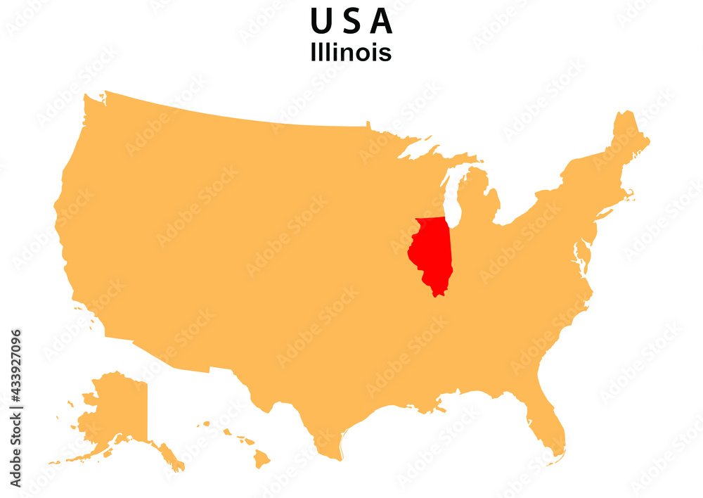 Illinois State map highlighted on USA map. Illinois map on United state ...