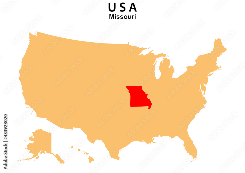 Missouri State map highlighted on USA map. Missouri map on United state ...