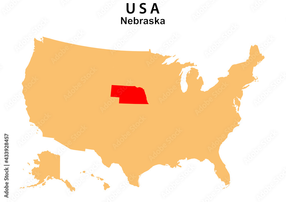 Nebraska State map highlighted on USA map. Nebraska map on United state ...