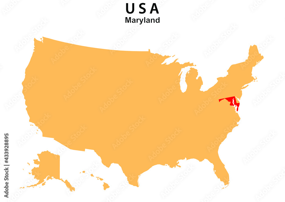 Maryland State map highlighted on USA map. Maryland map on United state ...